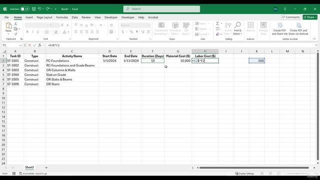 4.4 -Creating Construction Sequence Schedule on Excel