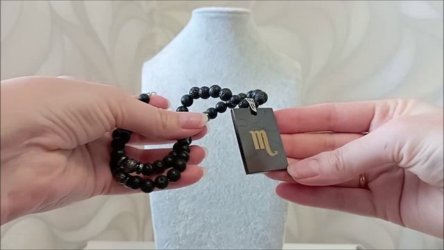 Мужской чокер из лавы с кулоном из шунгита. Украшения из натуральных камней