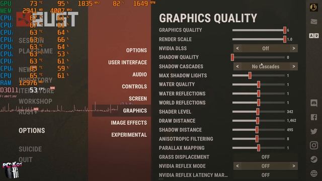 GTX 1060 3 gb RUST Procedural map Intel i3 10100f 16 gb RAM DDR4 2666 mHz