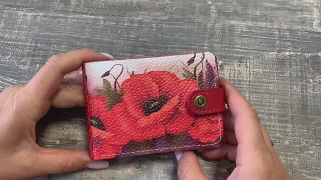 Обзор на портмоне из натуральной кожи с изображением огненного мака Eshemoda