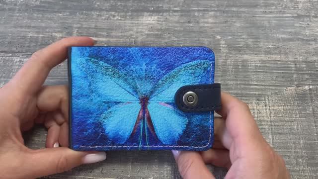 Обзор на портмоне из натуральной кожи с изображением синей бабочки Eshemoda