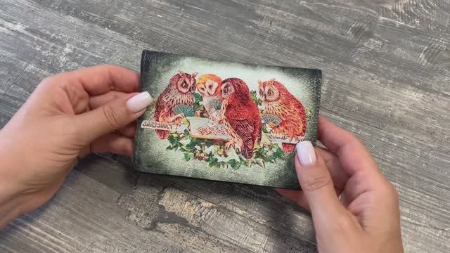 Обзор на обложку на паспорт с изображением играющих в покер сов Eshemoda из натуральной кожи