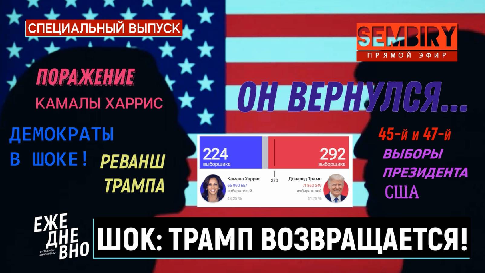 ДОНАЛЬД ТРАМП ВОЗВРАЩАЕТСЯ: ПОБЕДНЫЙ РЕВАНШ. ВЫБОРЫ В США. ЕЖЕДНЕВНО. СПЕЦ-ВЫПУСК от 07.11.2024