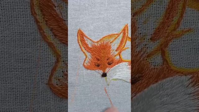 Вышивка гладью. Спящий лисëнок. #music #embroidery #рукоделие #handmade