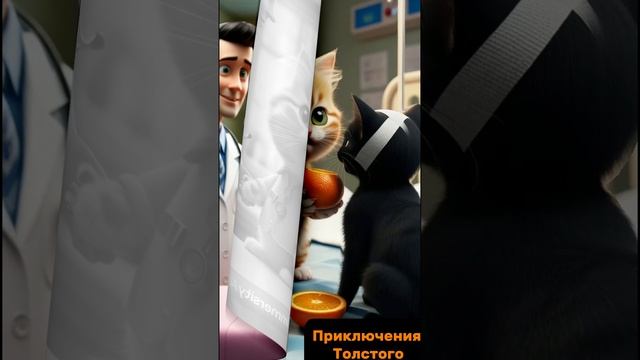Рыжий котёнок по имени Толстый лечит своего друга и мечтает стать врачём