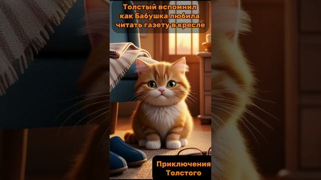 Рыжий котёнок по имени Толстый помогает бабушке Маше найти очки