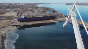 Спуск на воду сухогруза проекта RSD 49 "Каспийский берег". Заказчик - ПАО "Астраханский порт".