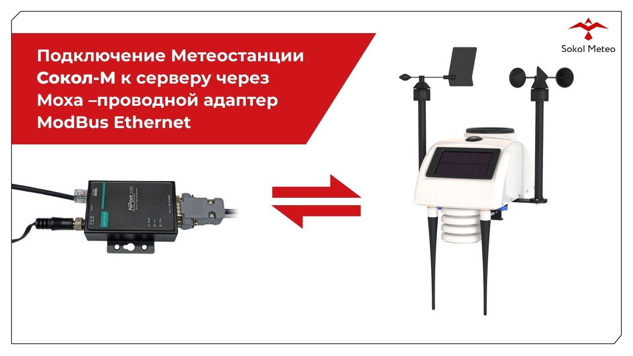 Подключение Метеостанции Сокол-М к серверу через Moxa - проводной адаптер ModBus-Ethernet