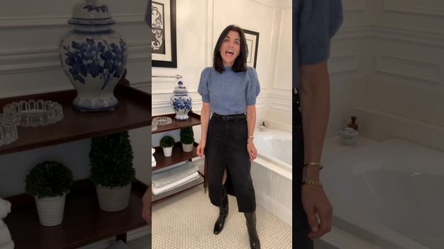 Blue and black skirt outfit with boots