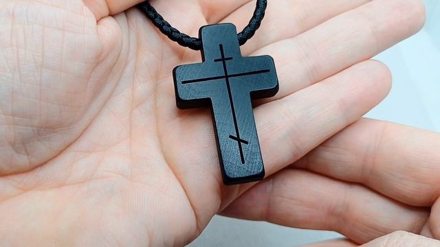 Крест деревянный из чёрного граба. Православный нательный крест с молитвой. Ручная работа!