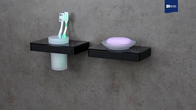 Стакан для зубных щёток Lemark GLASS LINE с держателем, чёрный матовый/черное стекло
