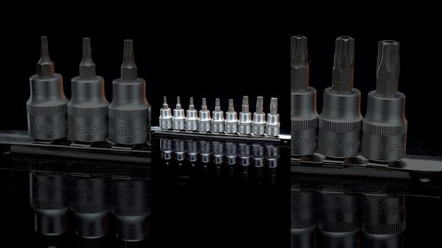 Набор 5-ти конечных звезд (Torx) на головках TS10H-TS50H, 9 предметов. Licota ATF-4004(ATA-0360)