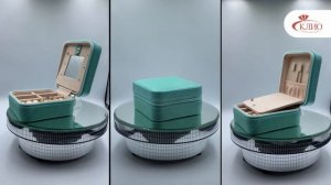 Шкатулка голубая для ювелирных украшений  с зеркалом на молнии / Органайзер для бижутерии
