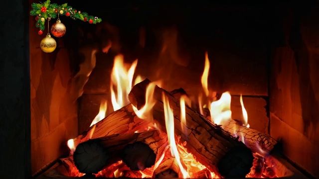 Новогоднее настроение и уют. Зимняя ночь у камина под звуки горящих дров.