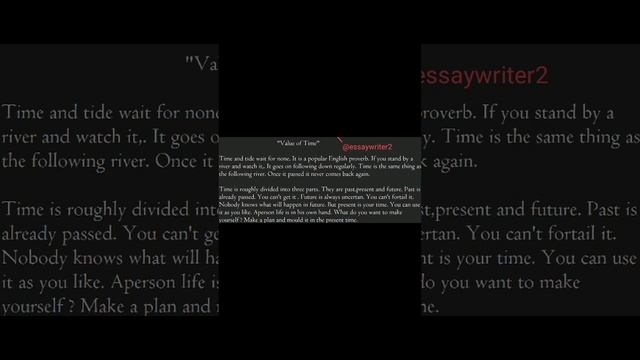 Essay on Value of Time