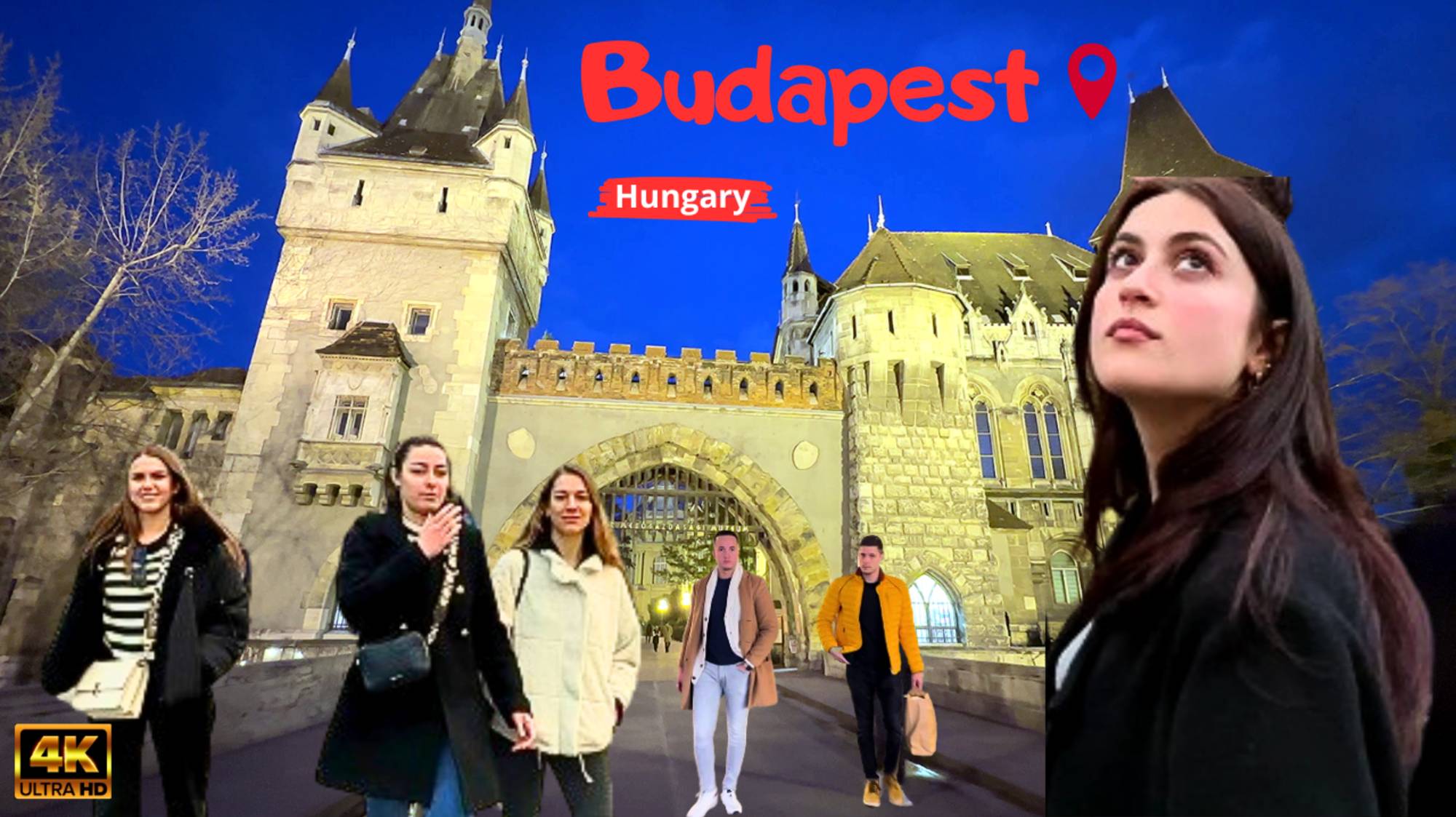 Вечерняя панорама замка Вайдахуняд в Европе | пешеходная экскурсия в формате 4К