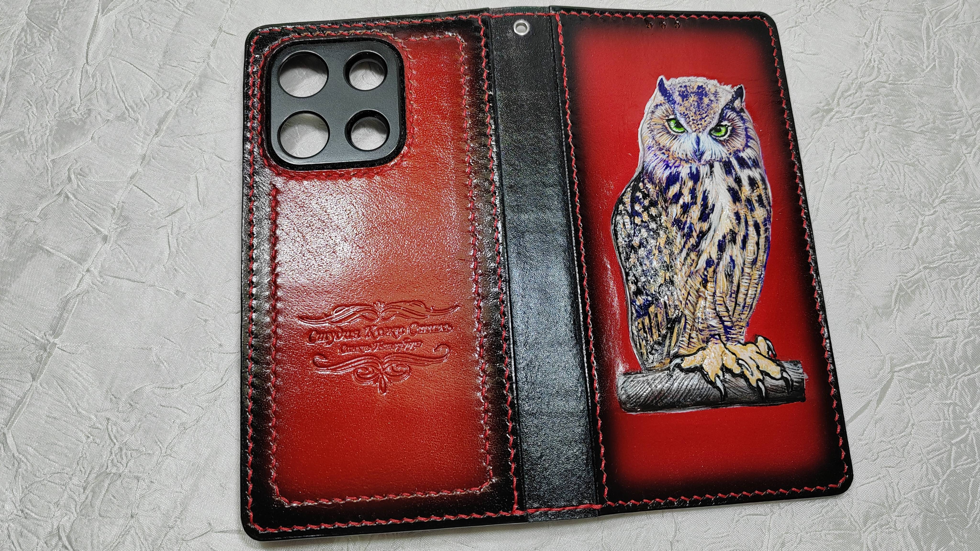 Чехол-книжка для смартфона. Изделия из кожи. СКСтиль. Видео обзор чехла: Сова 4.