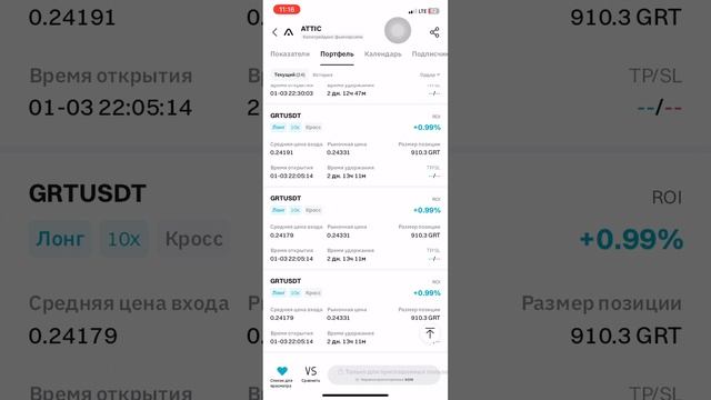 Открытые сделки у робота ATTIC 6.01.2025