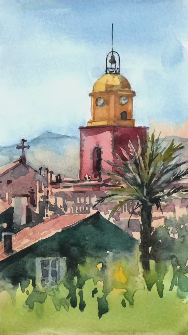 Watercolor St Tropez Church  #акварель #скетч #искусство #хобби #татьянаалексеева