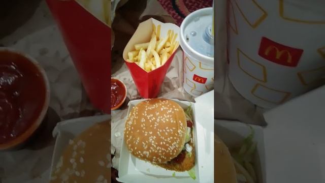 McChicken with French fries and cola#shorts, #mcdonald, #dinnerfortoday
