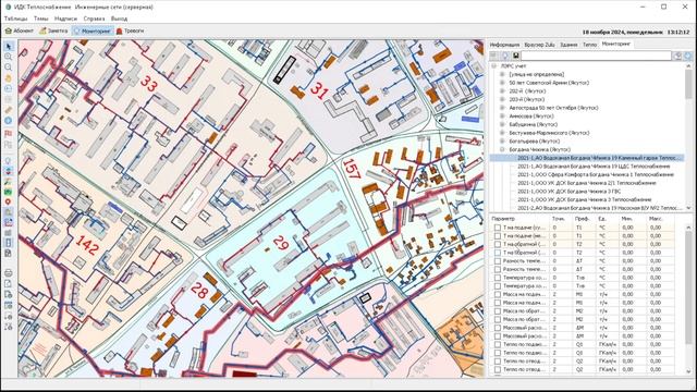 Инженерные сети - Параметры на карте