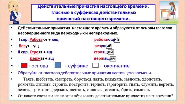 7 класс Действительные причастия настоящего времени Урок 18-19