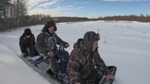 Мотобуксировщик толкач и с лыжным модулем Альбатрос-XLV9. Рыбалка на жерлицы!