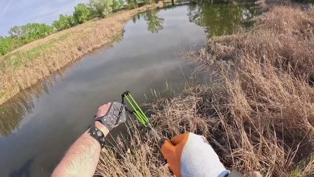 Рыбалка с рогаткой