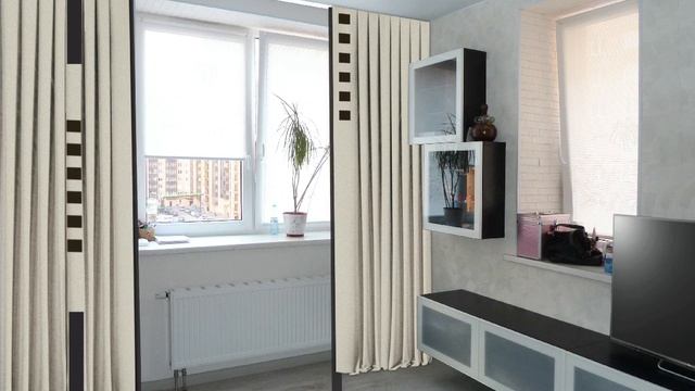 Оформление текстилем комнаты с двумя окнами. Таймлапс визуализации