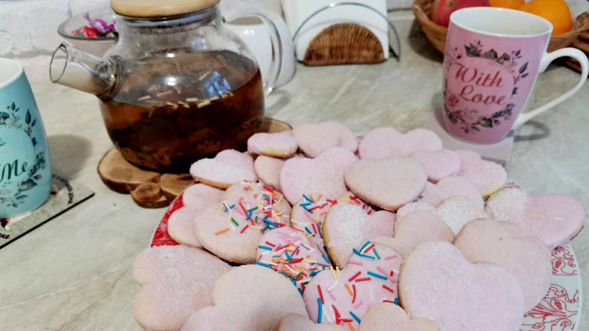 Уютный февраль. Печенье "Сердечки". Венок для интерьера.