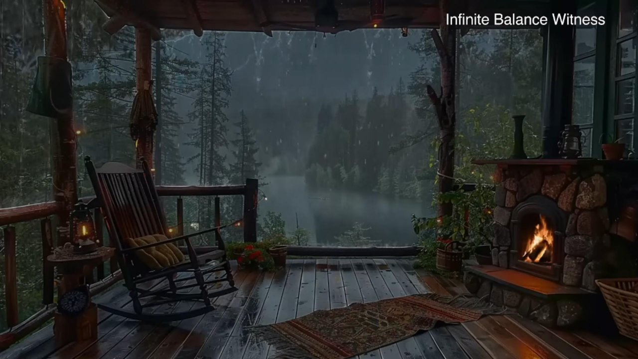 Сидя на Крыльце В Ненастный День|Проливной Дождь и Звуки Камина Располагают ко Сну|Расслаблению|