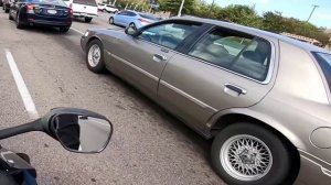 Confused Driver|Driver in Mercury Sable tries to lane split with car|San Marcos CA