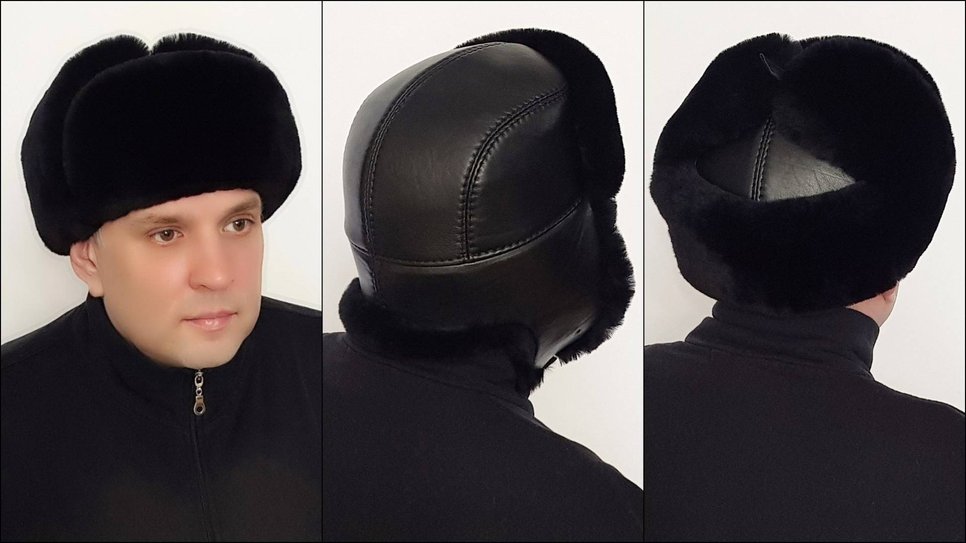 Кобинированная шапка-ушанка "Антей" из мутона и кожи