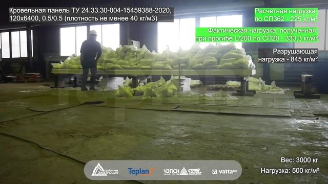 Натурные испытания кровельной сэндвич-панели ПИР, 120х6400 0,5/0,5