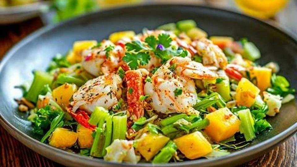 Крабовый салат с манго. Яркий вкус и необычная заправка этого салата удивит вас