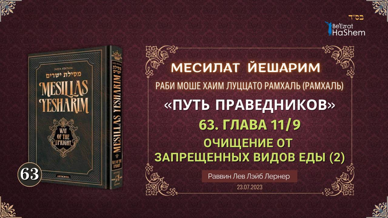 𝟔𝟑. Месилат Йешарим 11 | Очищение от запрещенных видов еды (2) | Рабби Лев Лэйб Лернер