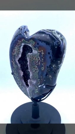 19" tall Amethyst and Blue Agate Geode Heart. Incredibly rare formation!