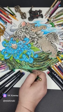 Рисунок демона Баку для тату
