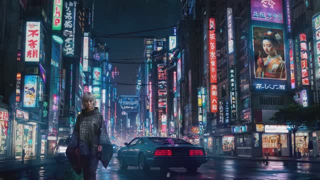 Музыка в стиле Blade Runner 1ч [видео 4к]: киберпанк под дождем в неоновом городе, эмбиент, неонуар