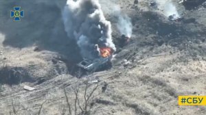 Russian T-80BV tanks destroyed by Ukrainian drone drops grenade