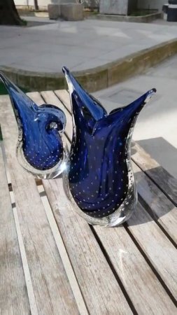 Original Murano Glass handmade Swallow Tail Blue Vase