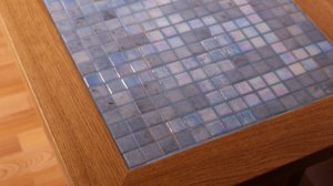 C-03-081 Квадратный журнальный столик ручной работы с плиткой небесно-голубого цвета
