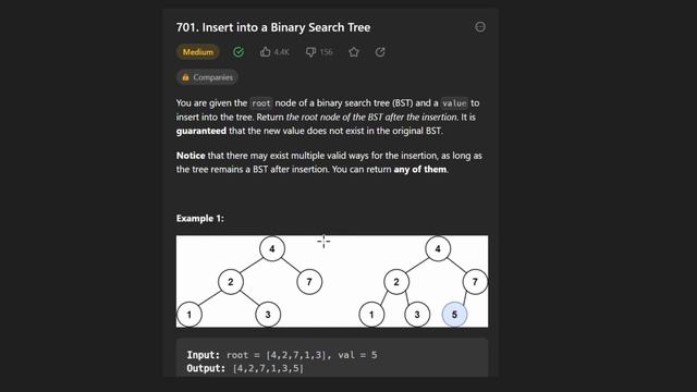 Leetcode 701: Insert into a Binary Search Tree (RU)