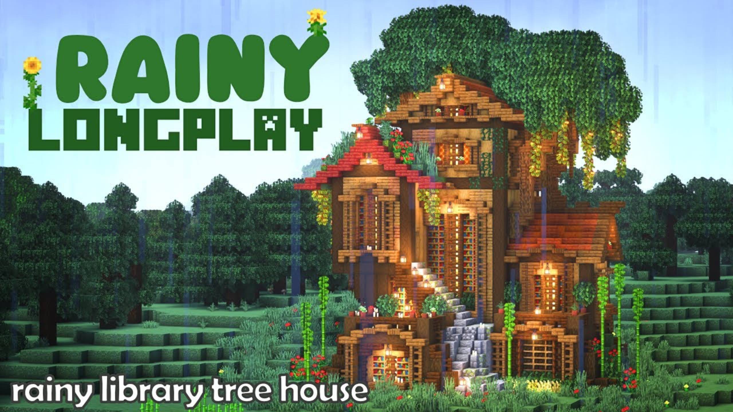 Minecraft Relaxing Longplay (No Commentary) - Library Tree House