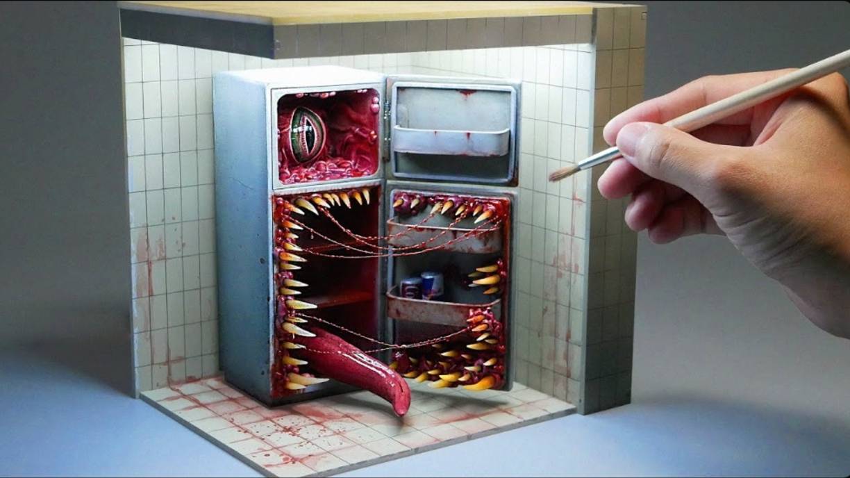 Холодильник монстр из полимерной глины.