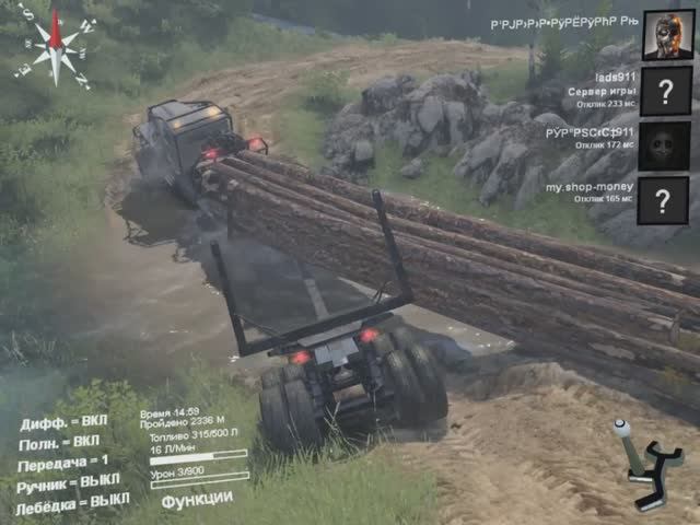 Spintires - Брёвна вывалились из удлинённого роспуска