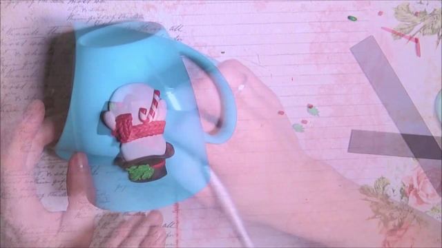 Снеговик. Новогодний декор кружки из полимерной глины