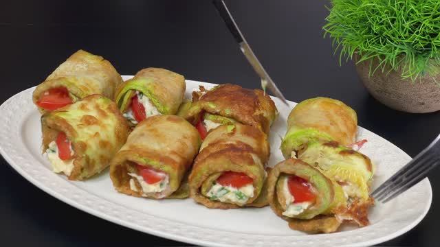 рулетики из кабачков , как в ресторане! #кабачок #рулетики #рецепт #еда