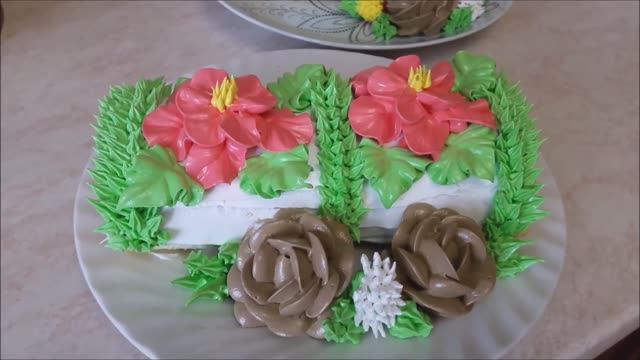 БИСКВИТНЫЙ рулет с КРЕМ БРЮЛЕ рецепт Украшение кремом Сream decoration