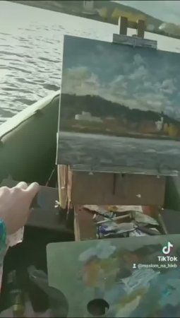 Процесс написания картины маслом с лодки в одной минуте. 
"Октябреет в Верхних Сергах"